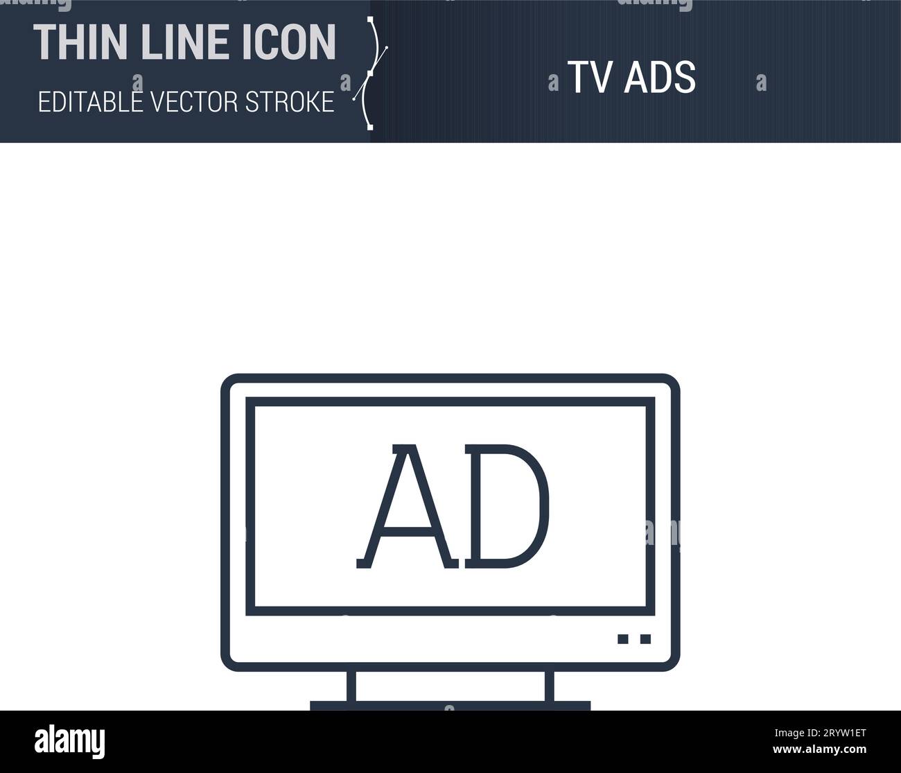 Symbol of TV ADS Thin Line Icon of Advertising Media. Stroke Pictogram ...