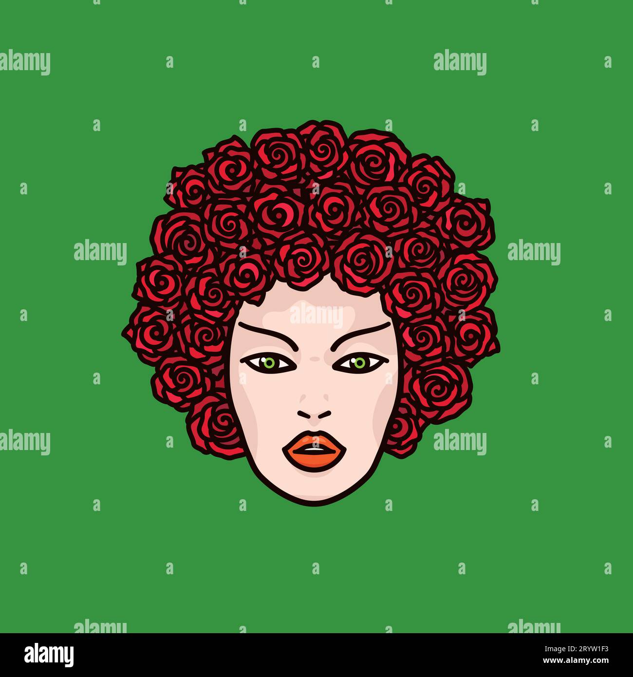 Face of beautiful woman with red rose flowers as her hair vector ... Face of beautiful woman with red rose flowers as her hair vector ...