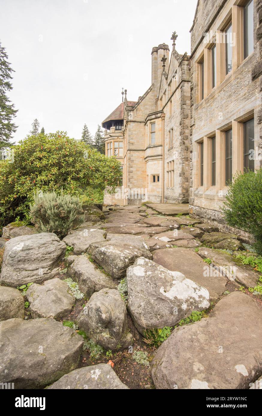 The rock garden falls immediately behind Cragside House, Northumberland ...