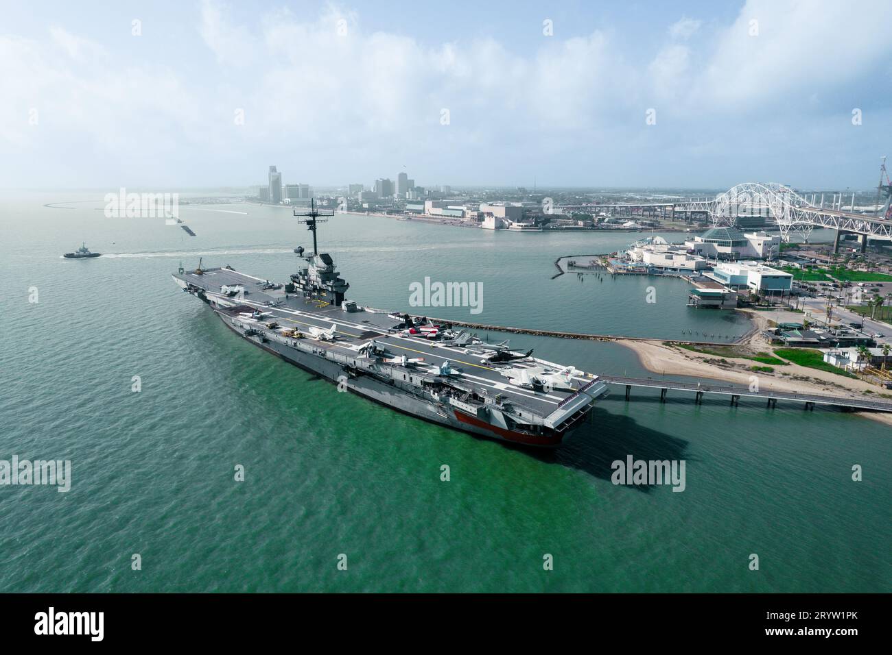 An aerial view of the USS Lexington Museum by the Bay in Corpus Christi ...