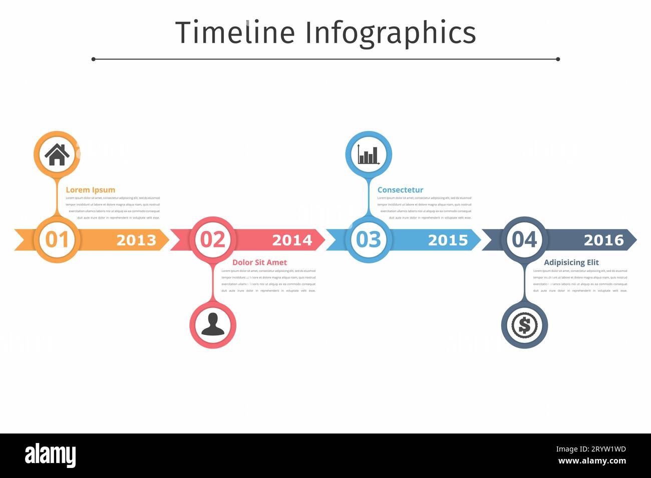 Timeline infographics template with arrows, flowchart, workflow or ...