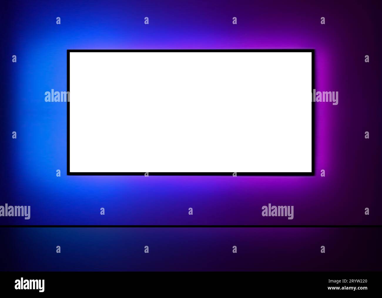 Realistic TV screen. Modern lcd wall panel, led type, isolated on neon ...