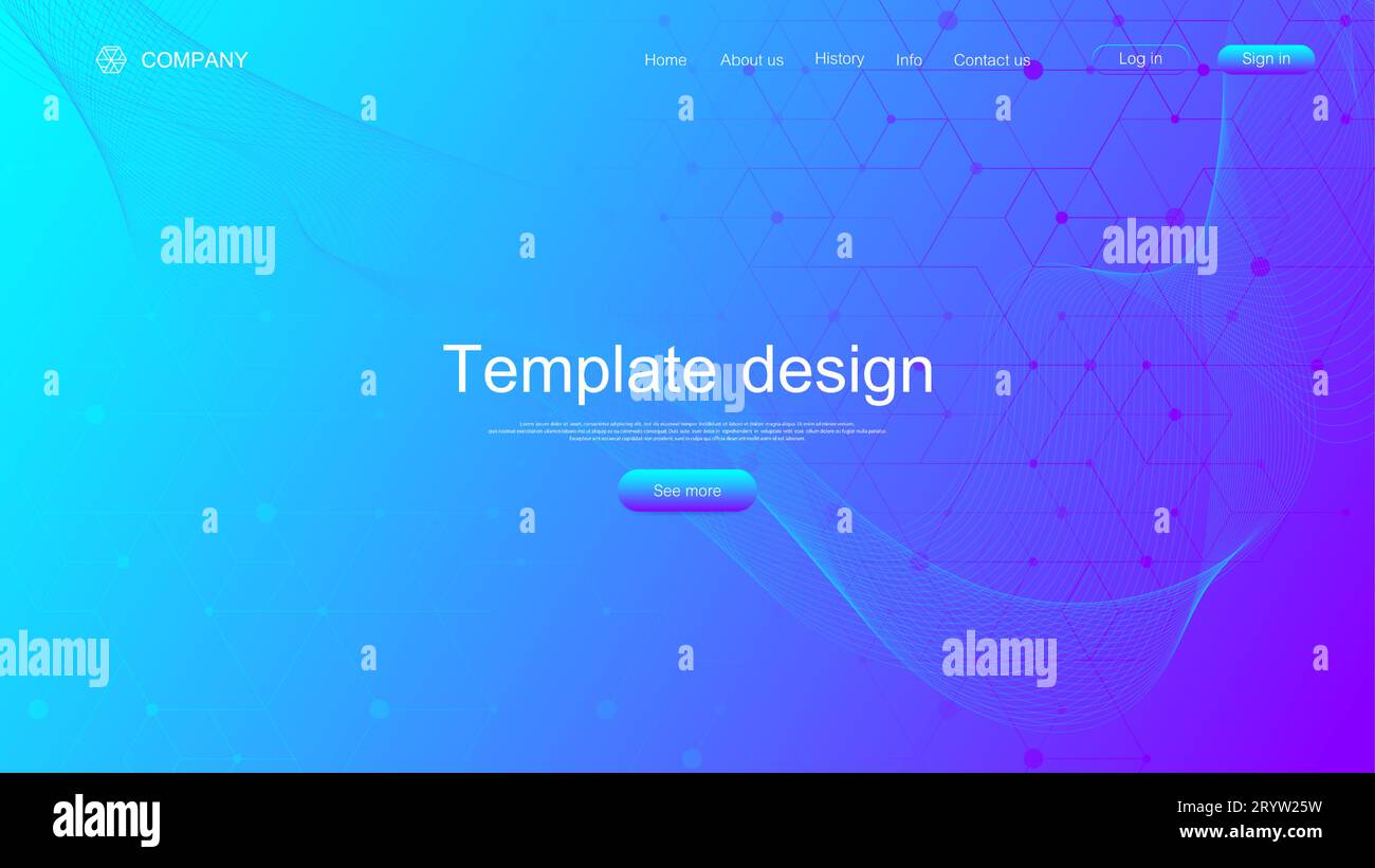 Landing page tech background with colorful dynamic waves and hexagonal ...