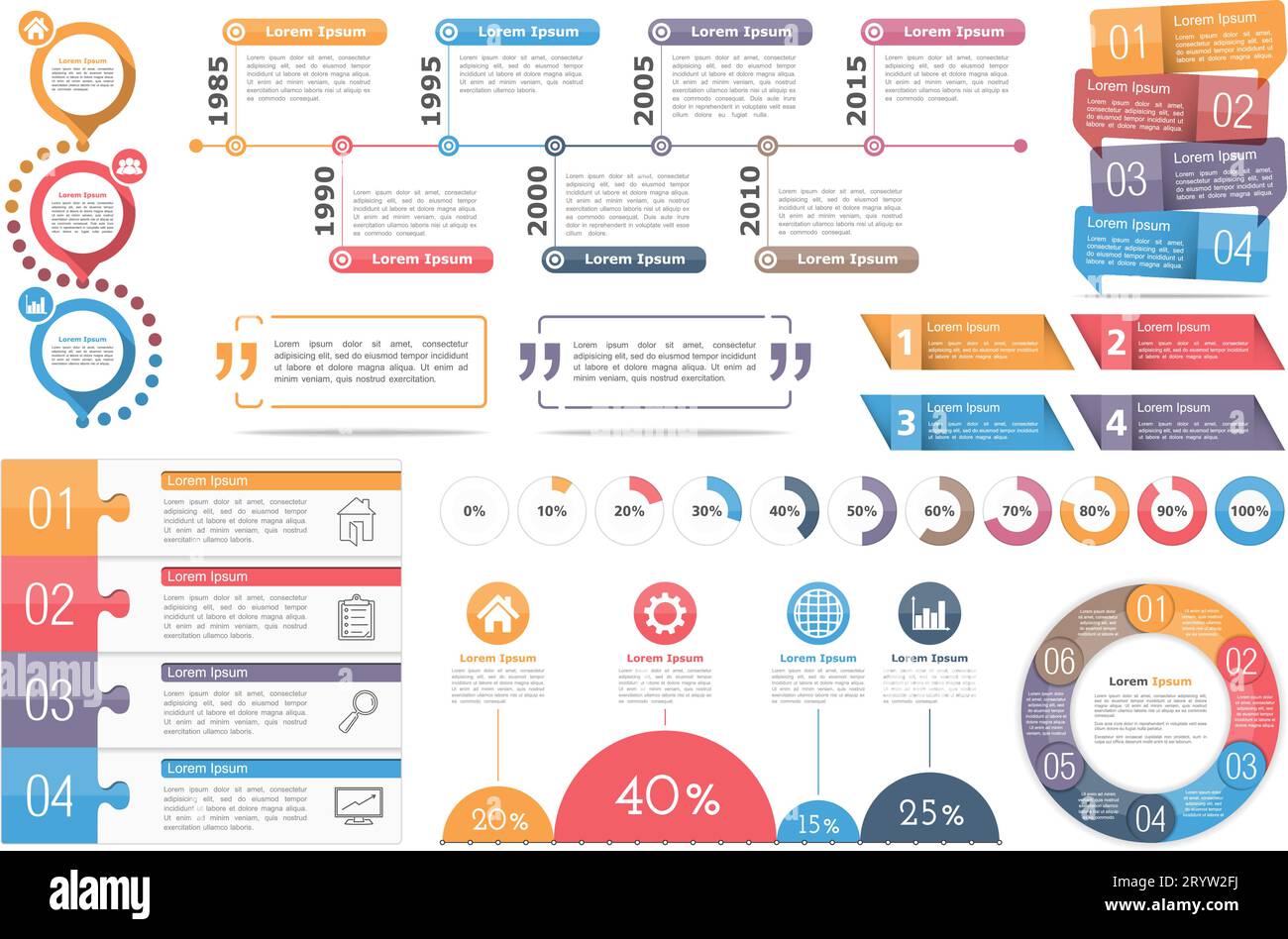 Infographic elements - circle diagram, timeline, progress indicators ...
