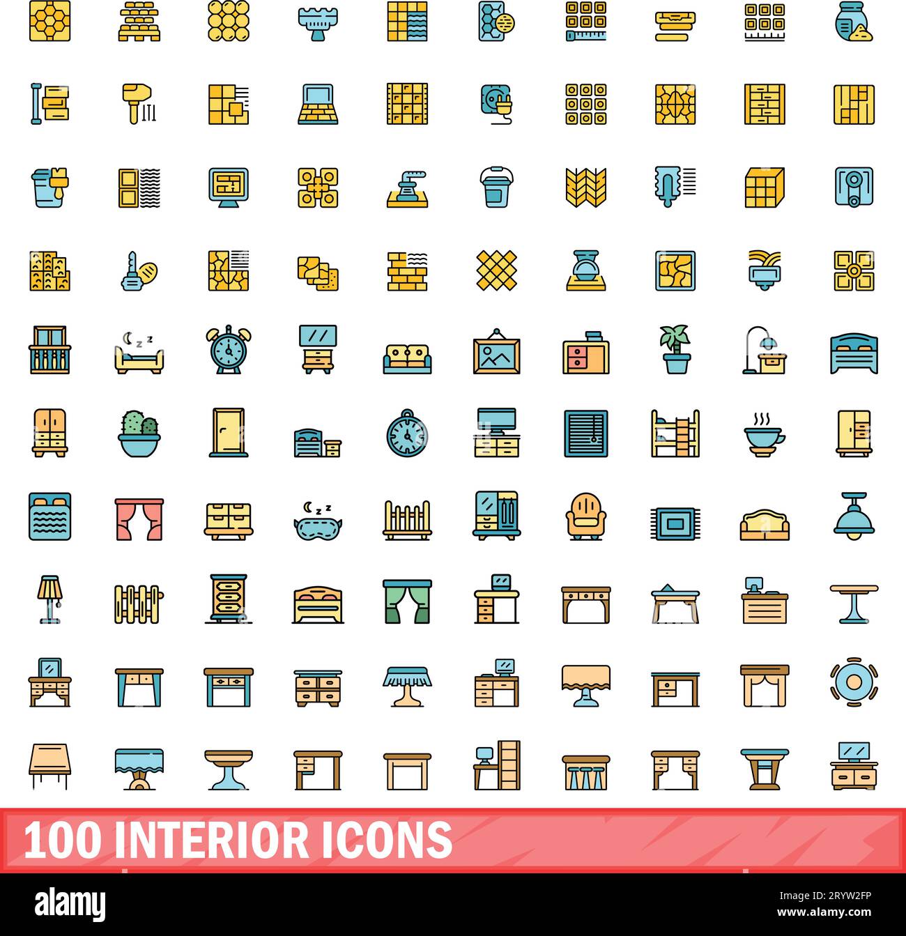 100 interior icons set. Color line set of interior vector icons thin ...