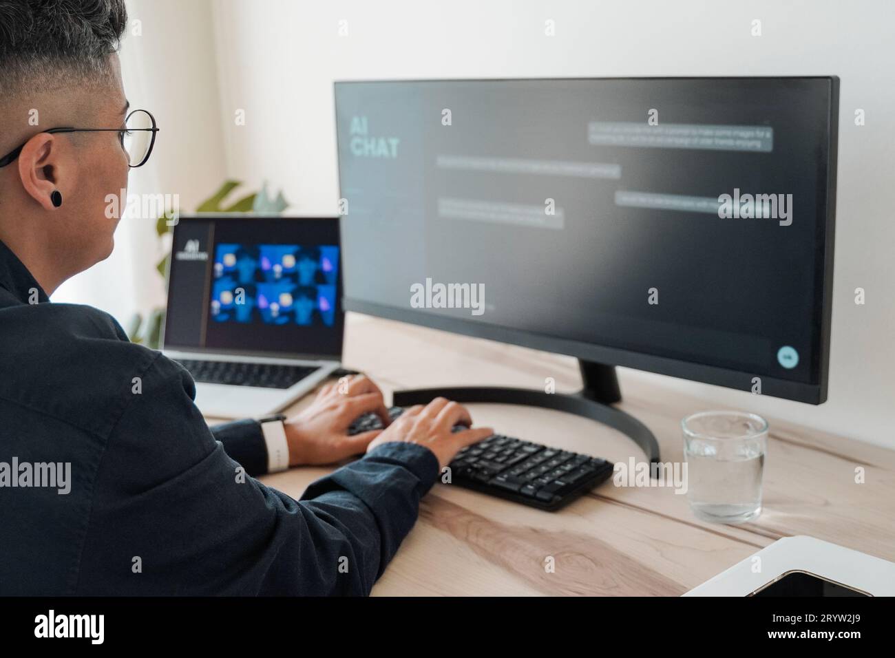 Ai Digital art generator: Business woman creating illustration or images with artificial ...