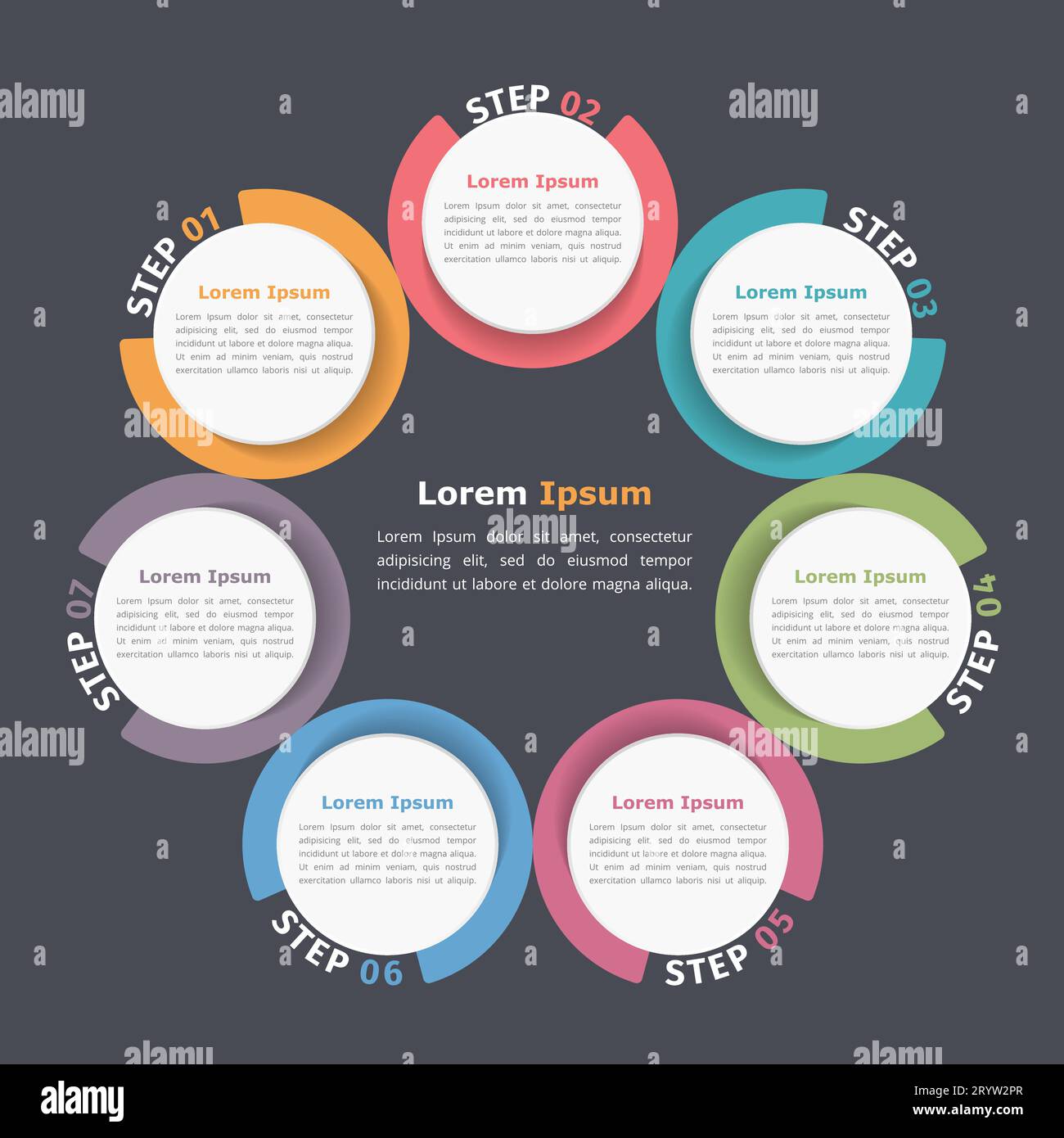 Circle diagram with seven elements, steps or options, flowchart or ...