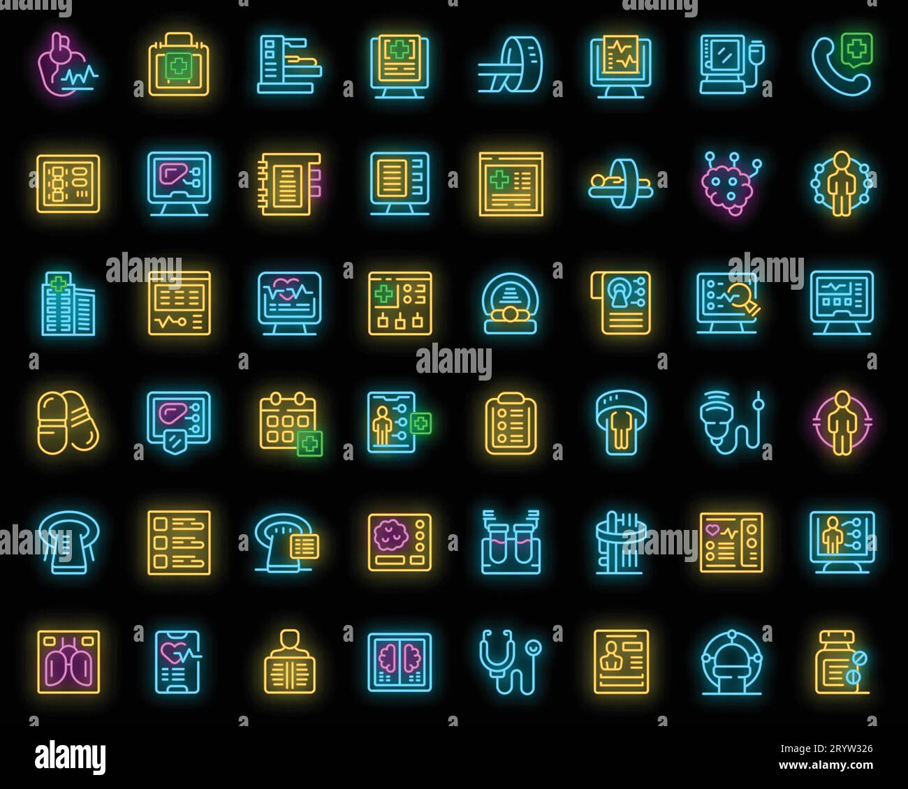 Computer diagnostics of health icons set outline vector. Radiation therapy. Treatment patient ...
