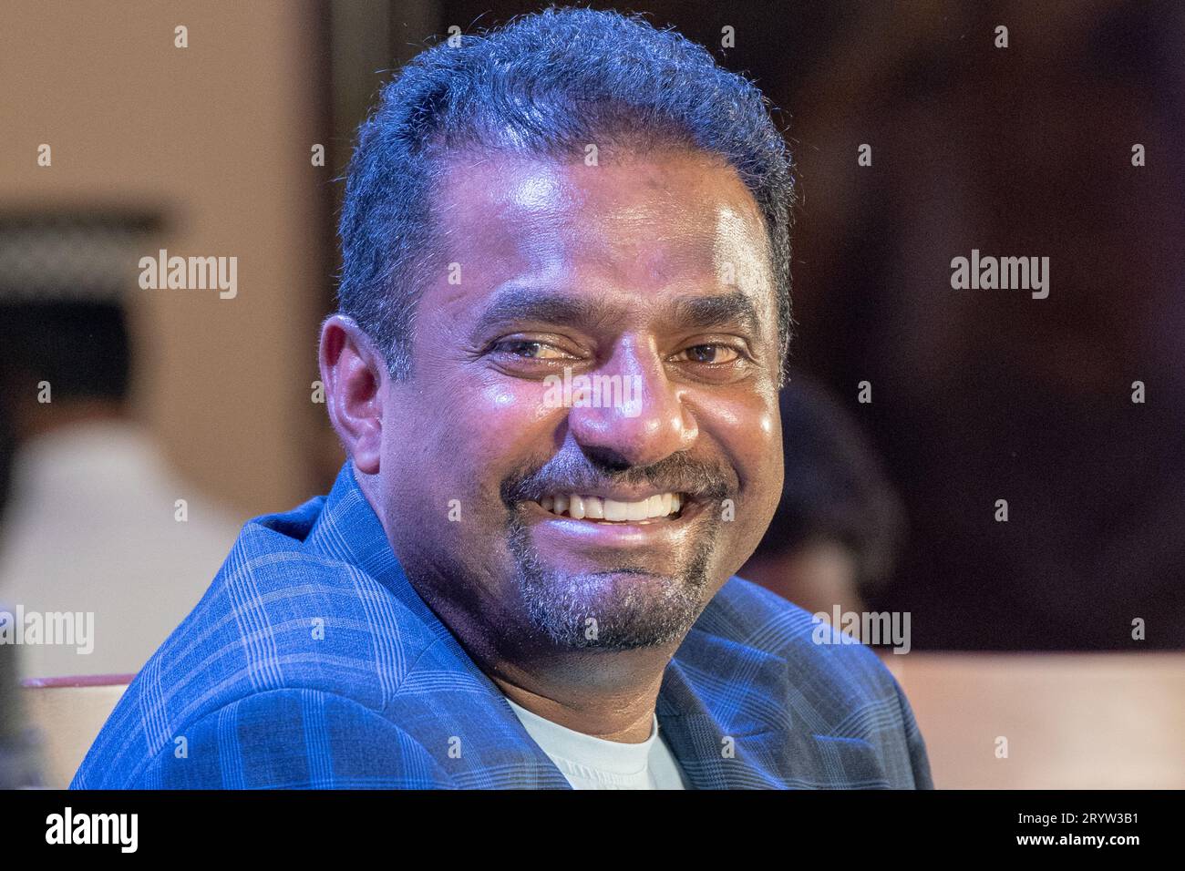 Kolkata, India. 28th Sep, 2023. Legendary Sri Lankan cricketer Muthiah ...