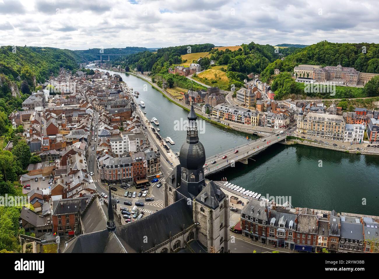 An aerial view of the city of Dinan, Belgium, with the stunning ...