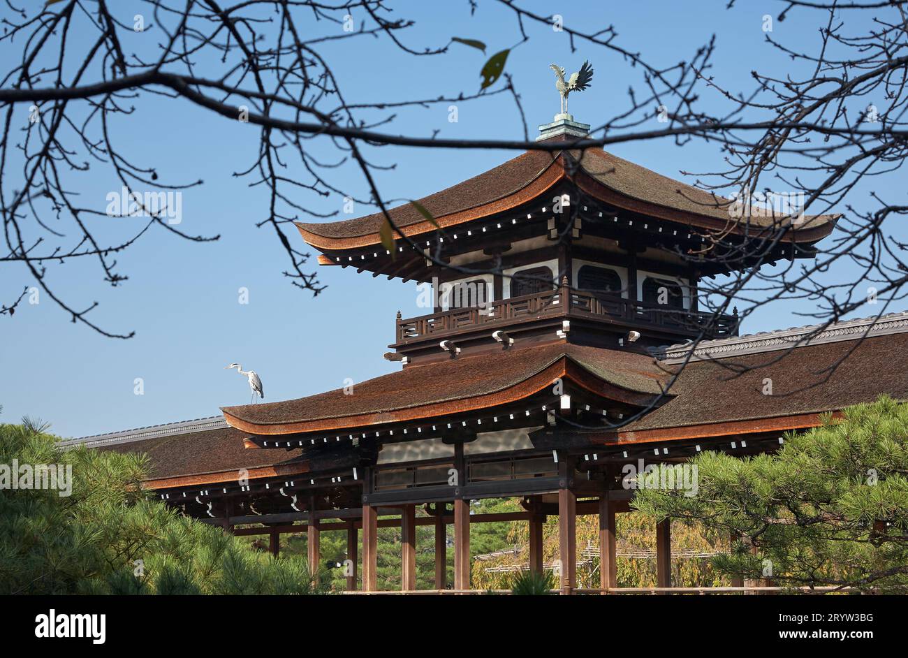 Pavilion of Taihei-kaku (Hashidono) covered bridge in the garden of ...