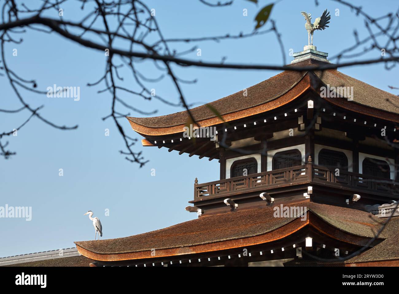Pavilion of Taihei-kaku (Hashidono) covered bridge in the garden of ...