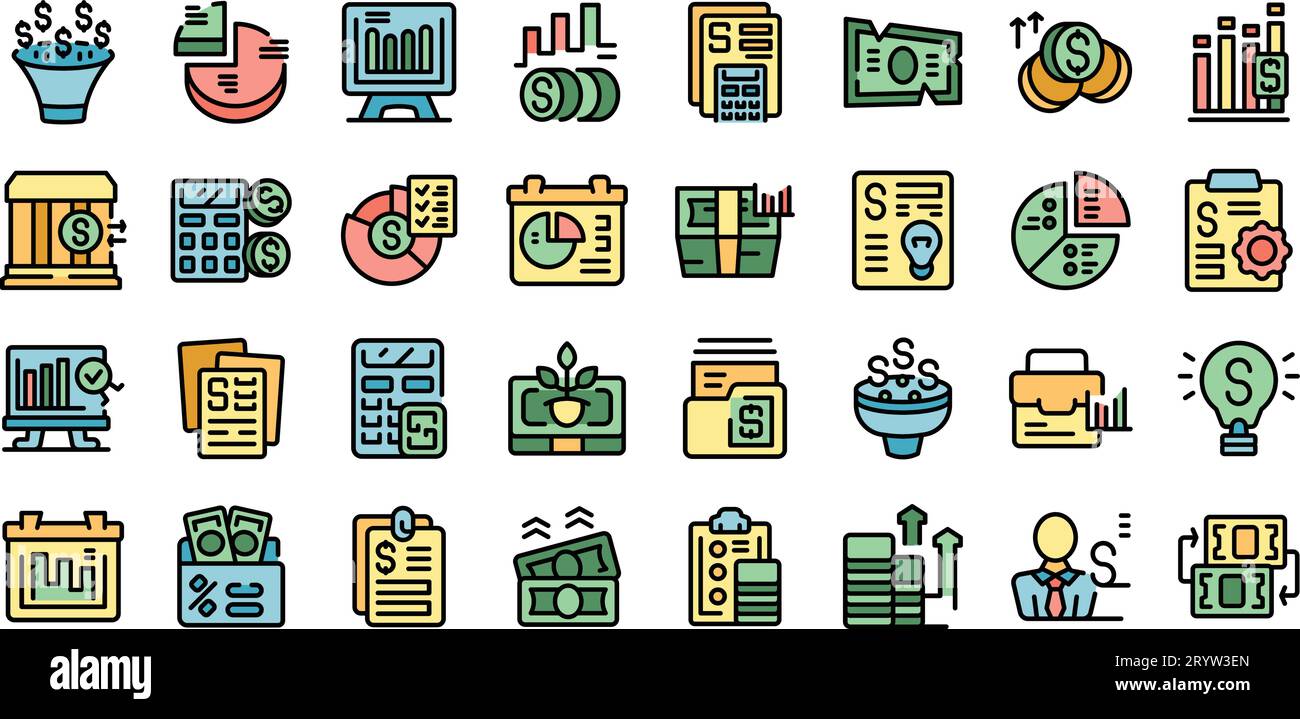 Financial planner icons set outline vector. Money account. Business ...