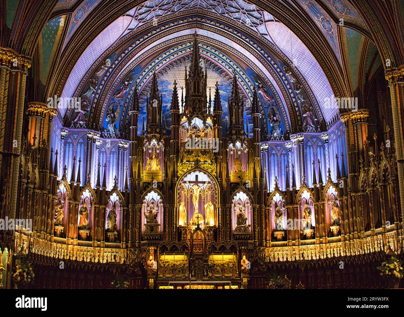 A closeup view of the ornate altar inside the Notre Dame Cathedral in ...