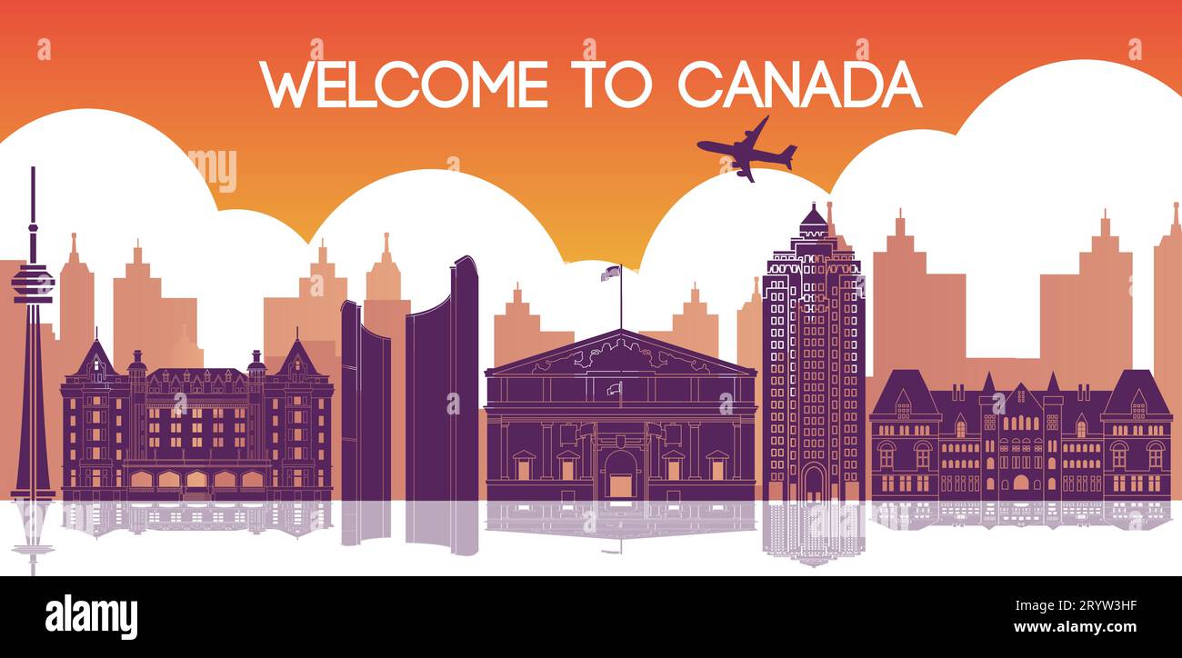 Canada famous landmarks silhouette style with yellow and white color ...