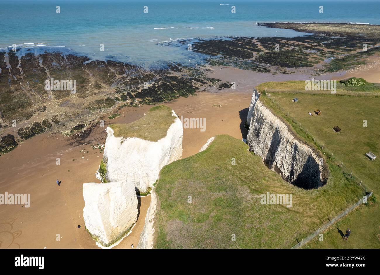 Drone aerial view of botany bay beach in Broadstairs Kent United ...
