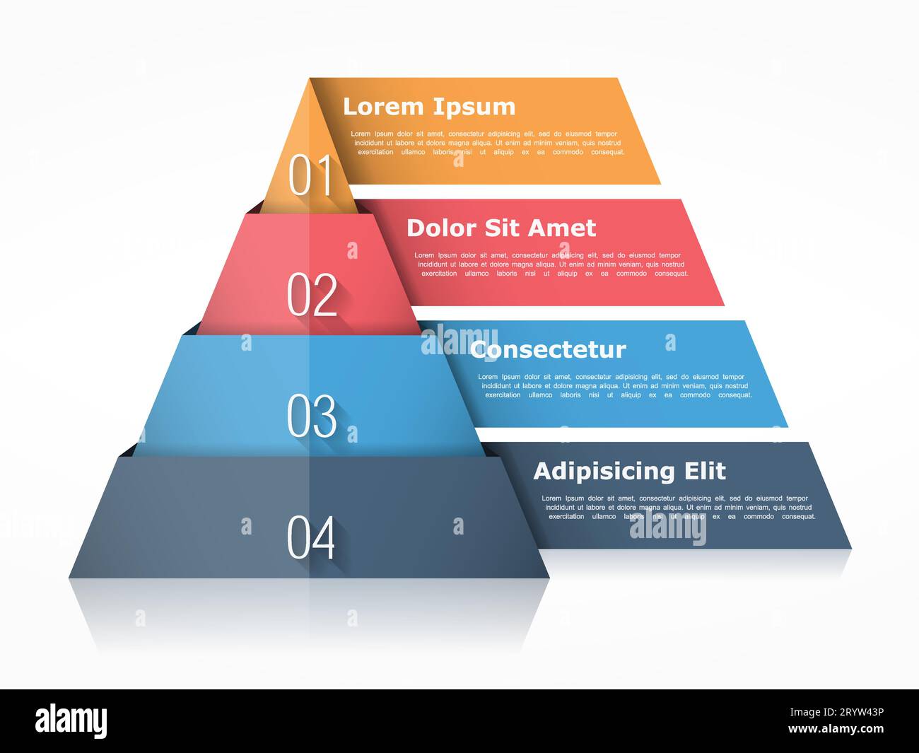 Pyramid chart with four elements with numbers and text, pyramid ...