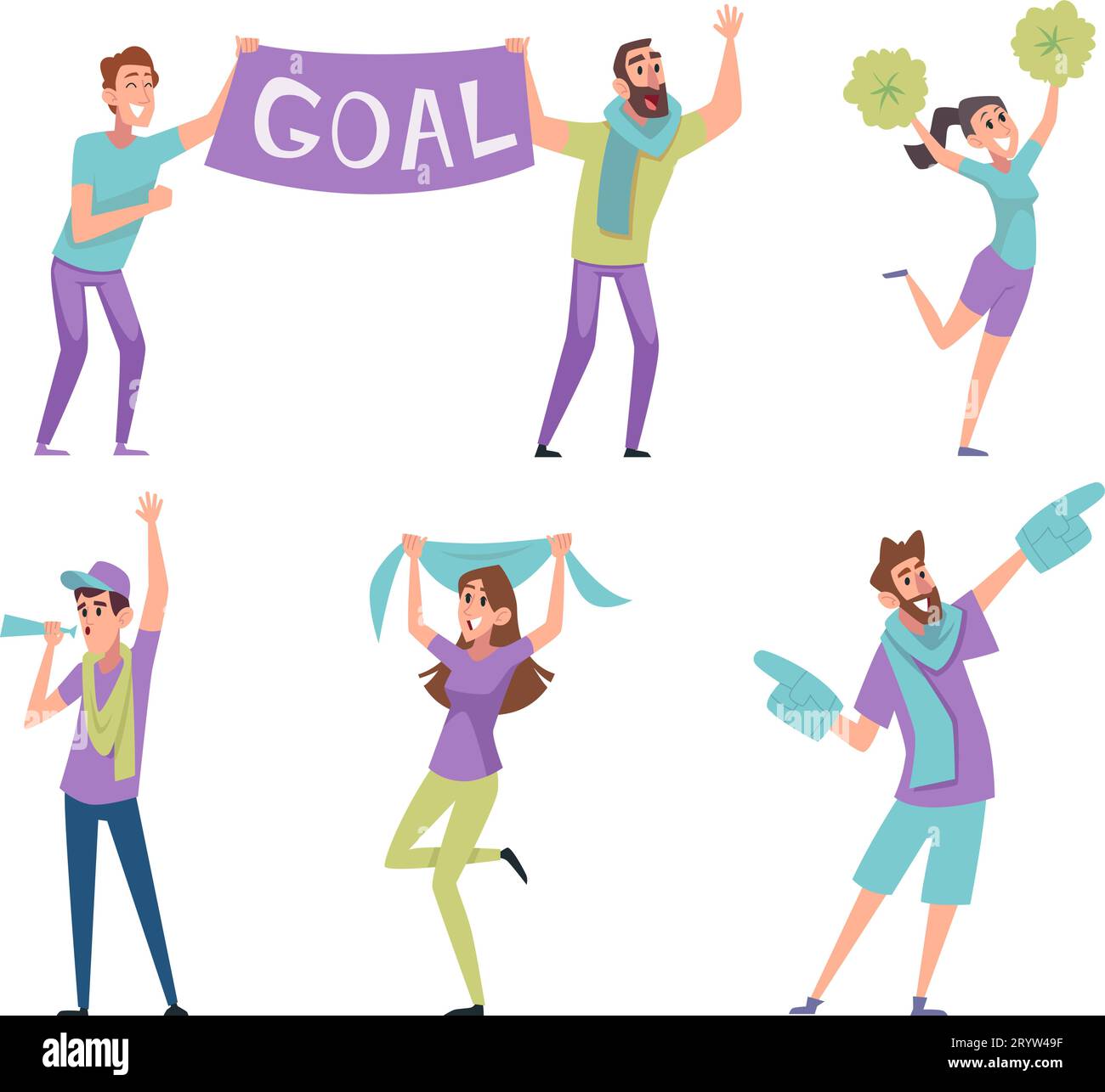 Sport fans. Group of people fans of sport games exact vector cartoon ...