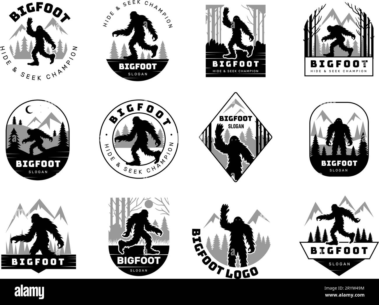 Bigfoot. Badges set for travellers recent vector bigfoot characters in ...