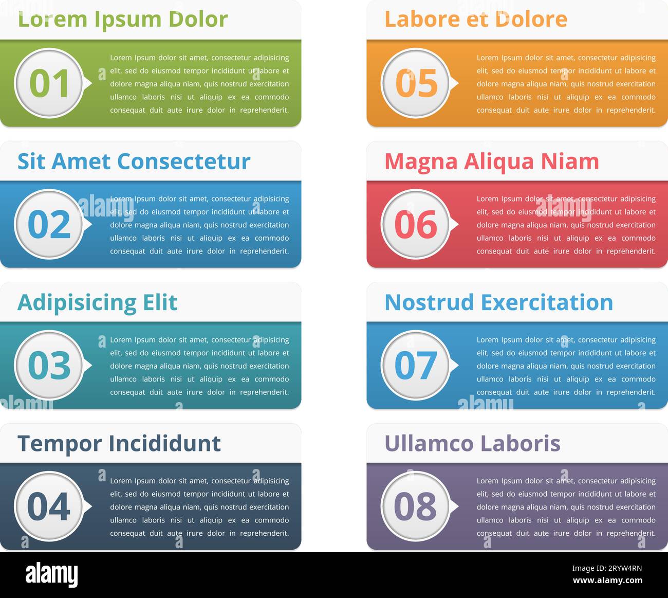 Eight infographic elements with place for numbers titles and text ...