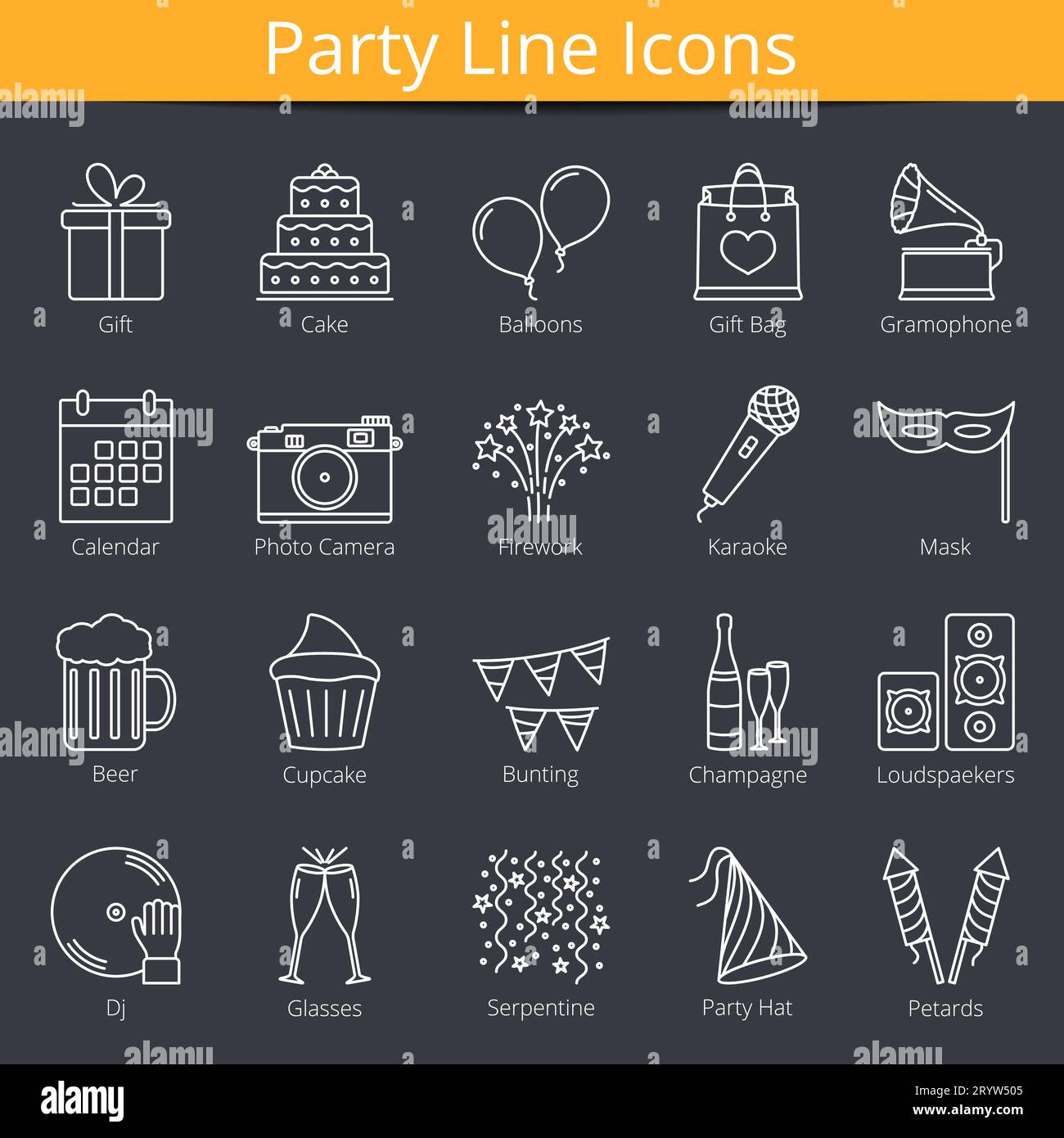 20 party line icons, vector eps10 illustration Stock Vector Image & Art ...