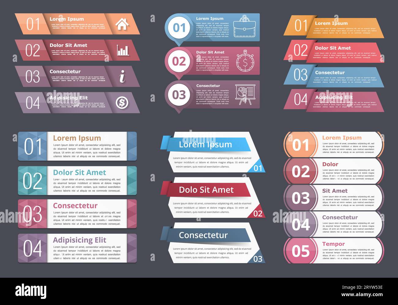 Set of infographic templates with numbers and text, process, flow chart ...