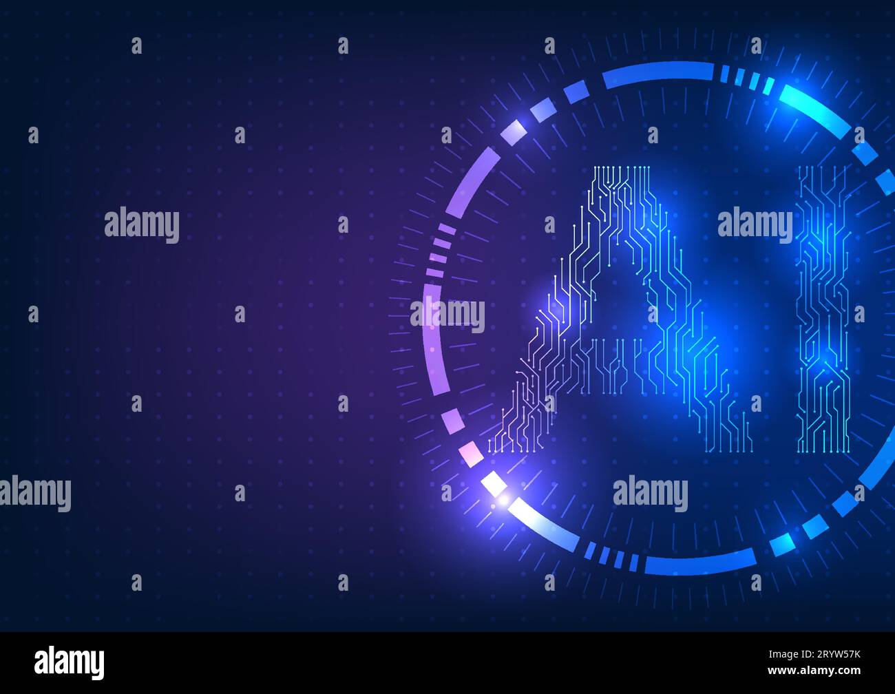 Connection of artificial intelligence technology. With circuit lines ...