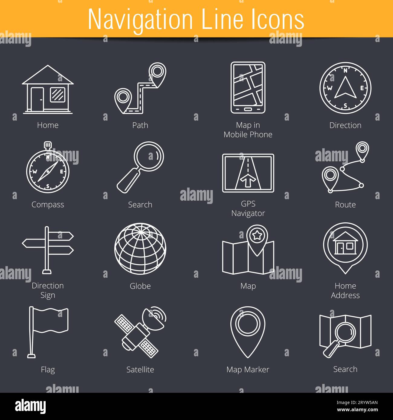 16 Navigation and location line icons, vector eps10 illustration Stock Vector Image & Art - Alamy
