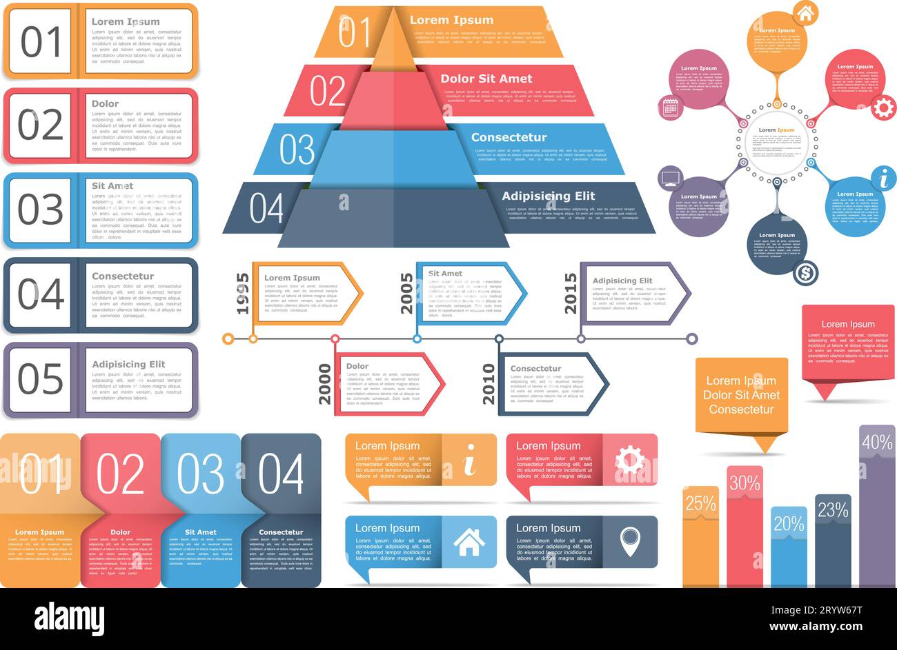 Set of infographic elements - objects with text numbers and icons ...