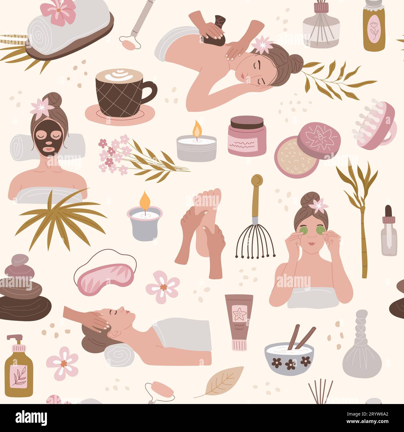 Spa center pattern. Beauty salon print design template recent vector ...