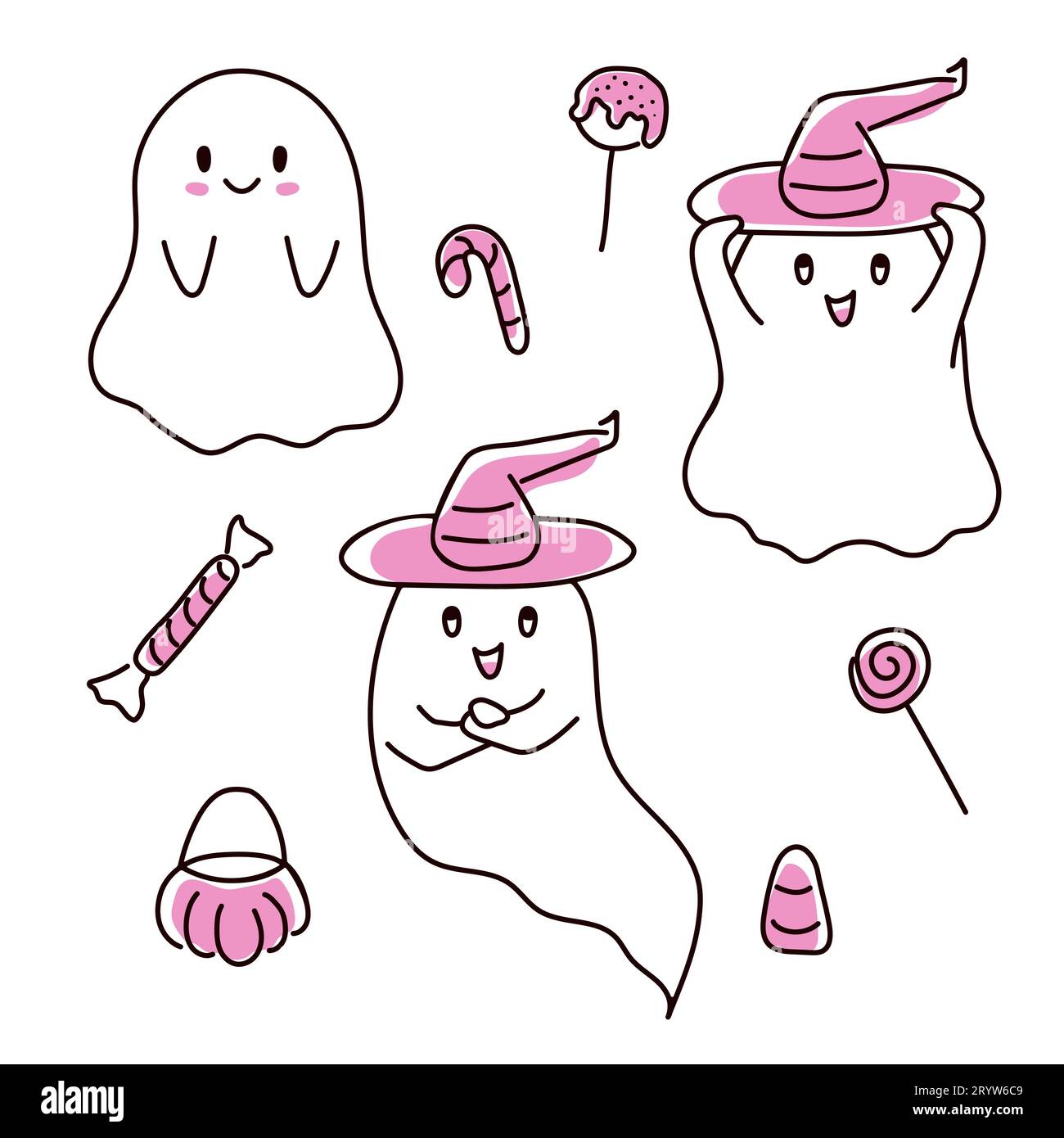 Halloween ghost with candy set in doodle style. Vector illustration ...