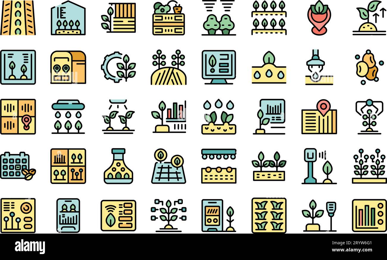 Precision farming icons set outline vector. Smart farm. Digital future ...