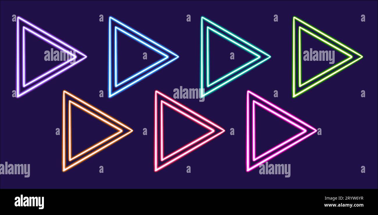 set triangle glowing desktop icon, neon triangle sticker, neon figure ...