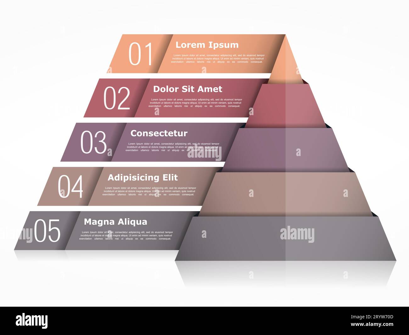 Pyramid chart with five elements, pyramid infographics template, vector ...