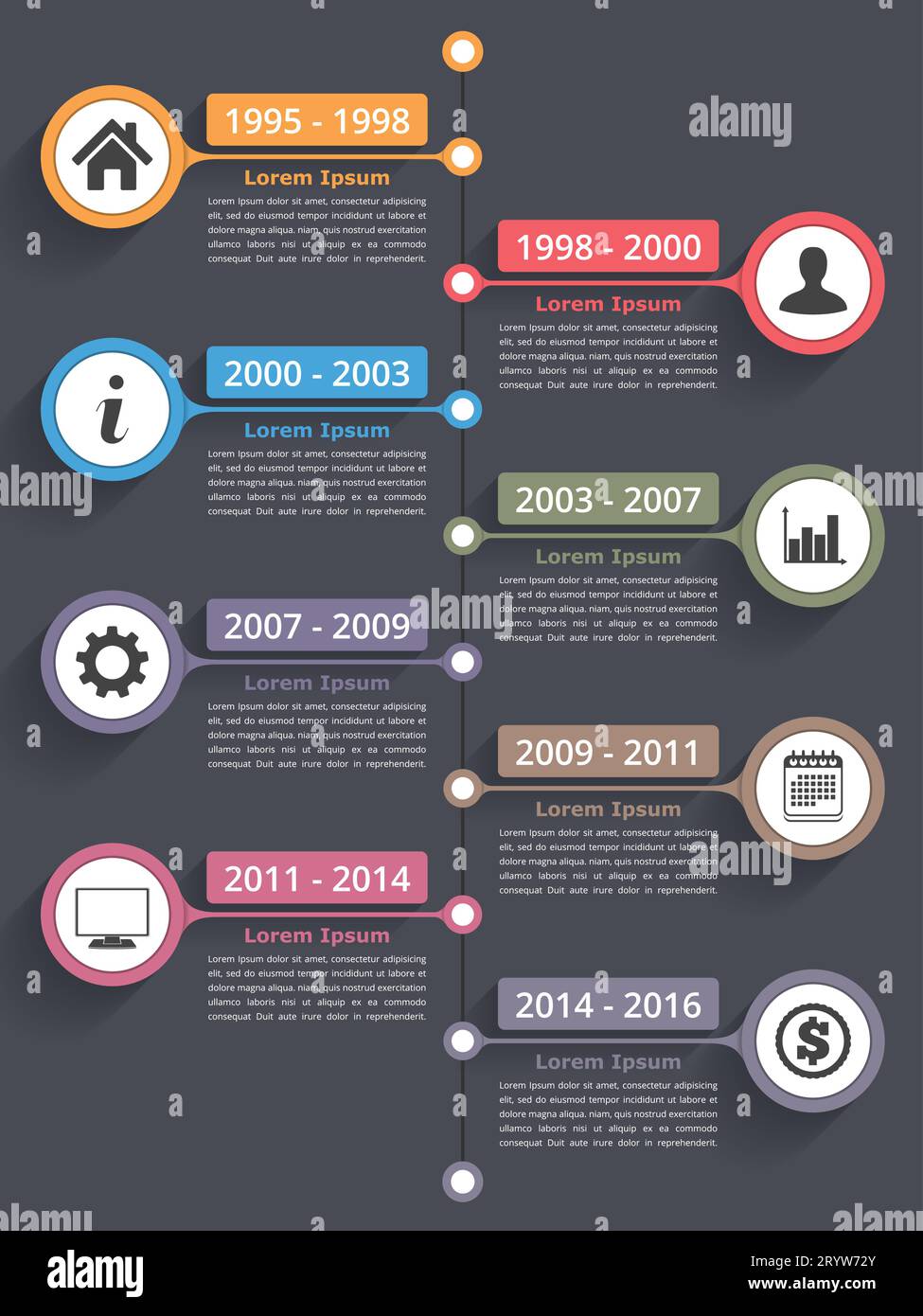 Vertical timeline with place for icons dates and text, timeline ...