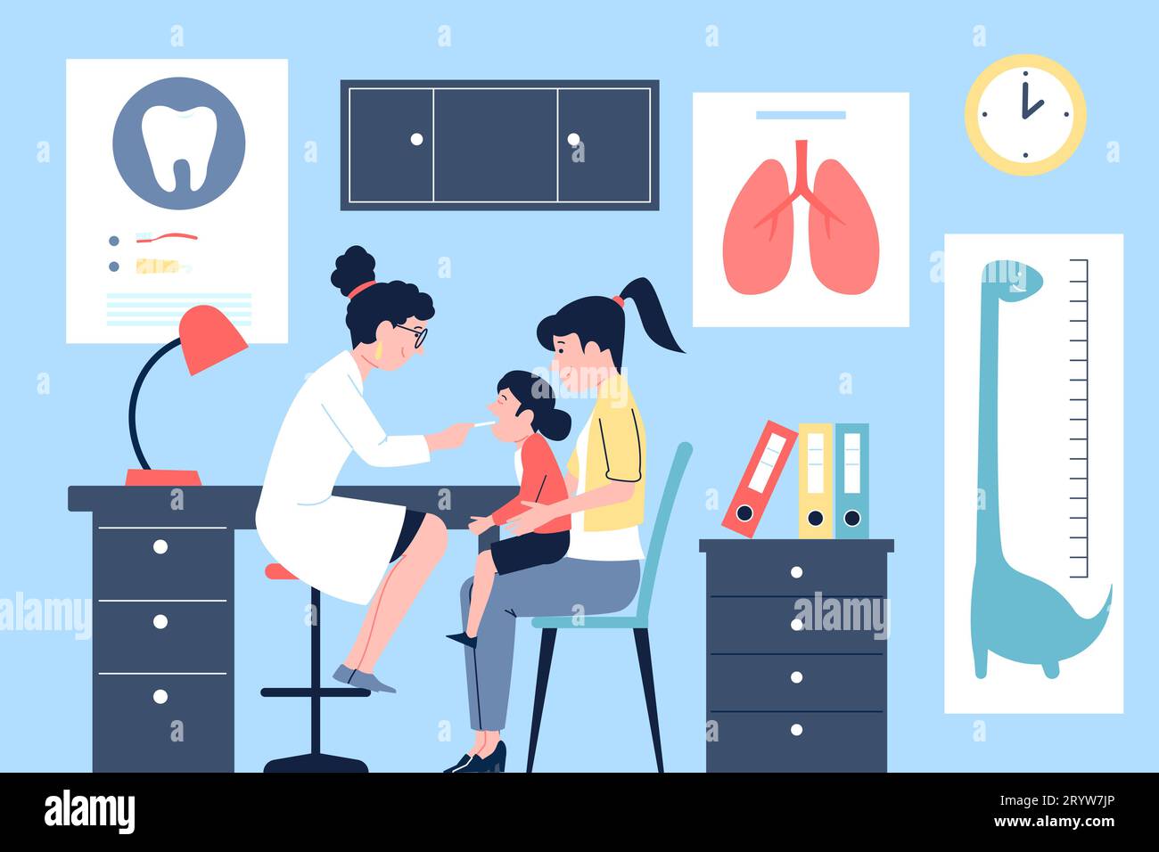 Child medical examination. Mother with kid sitting in doctor cabinet ...