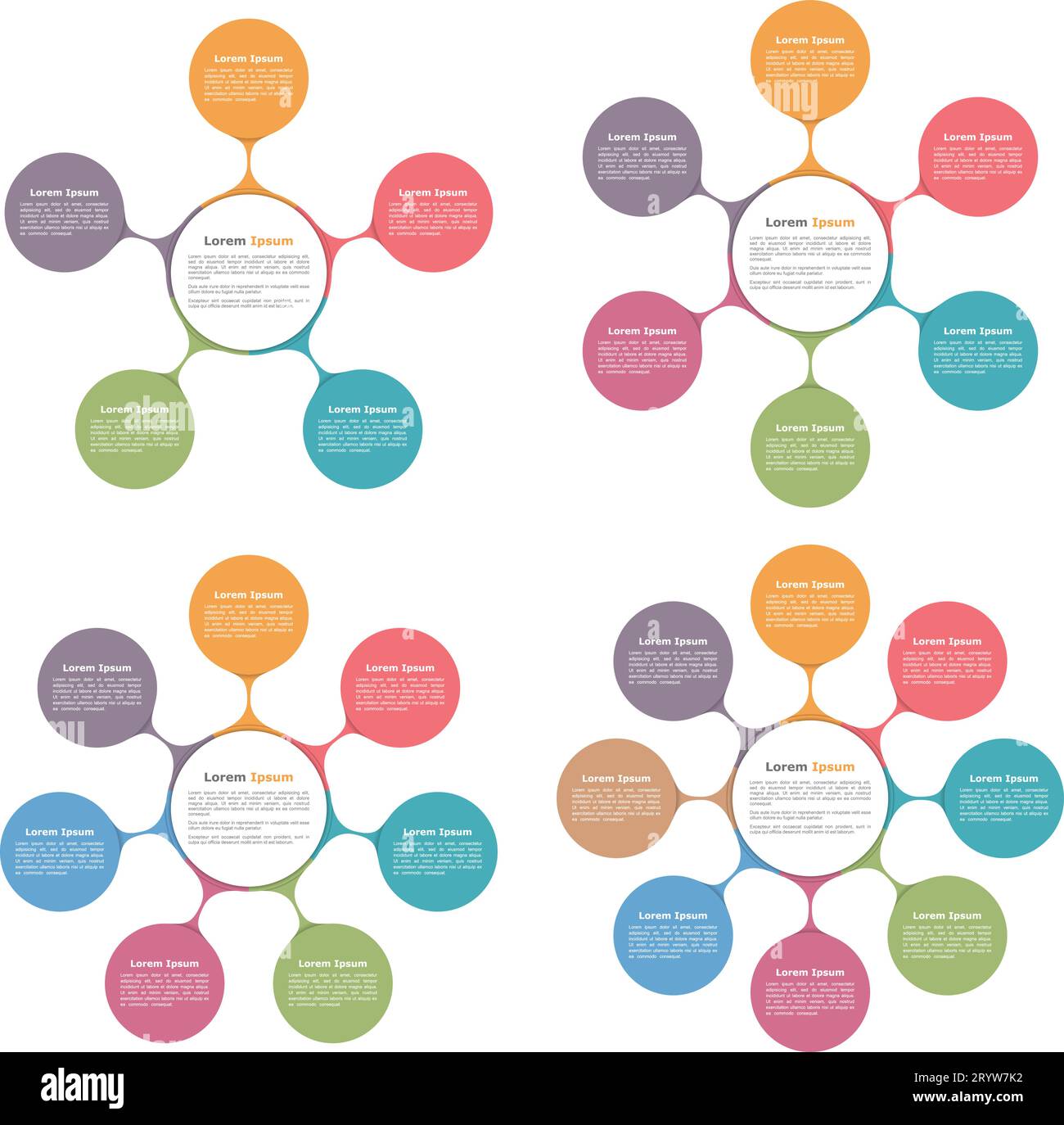 Circle diagrams with five, six, seven and eight elements, flow chart ...