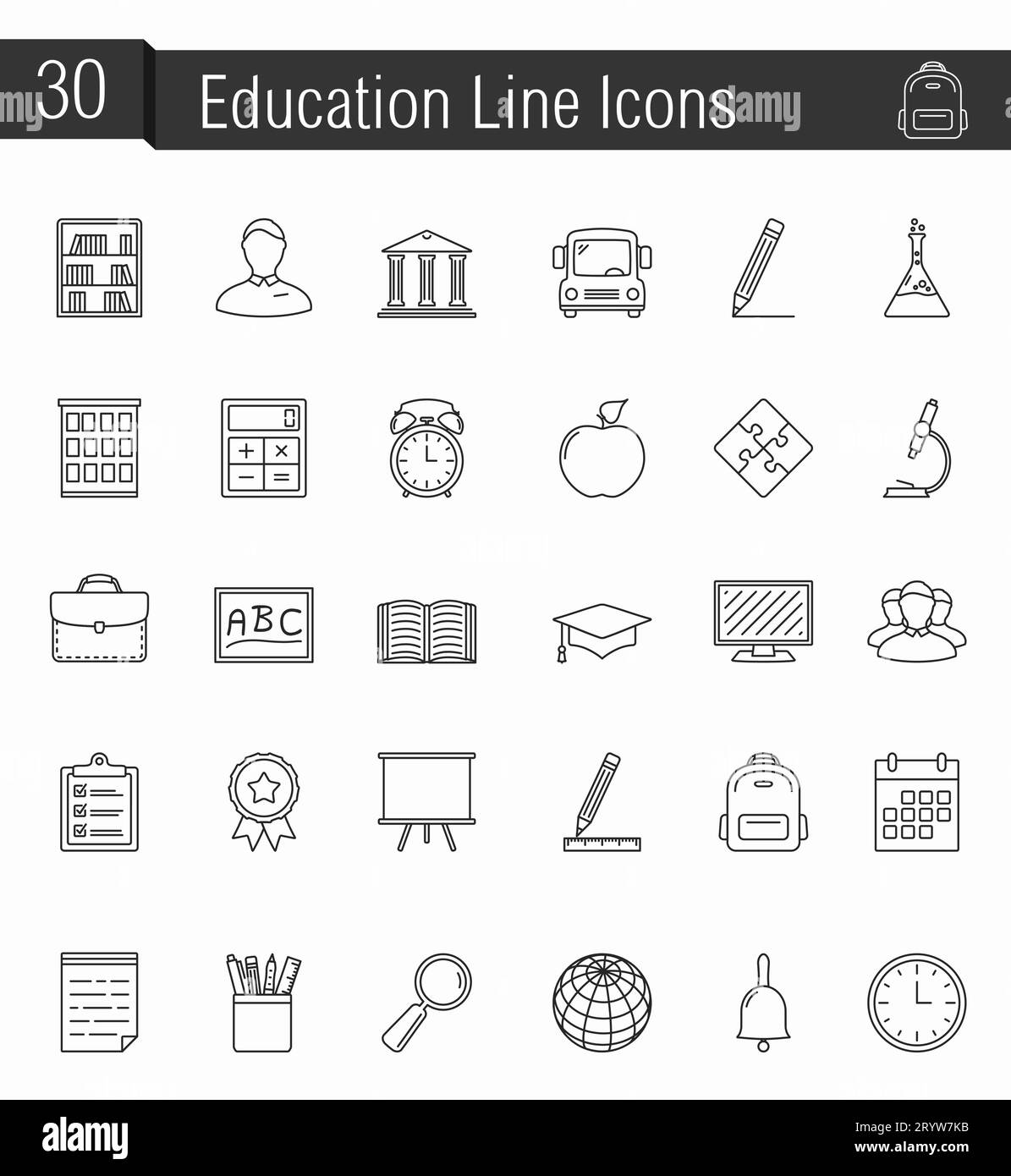 30 education line icons, vector eps10 illustration Stock Vector Image ...
