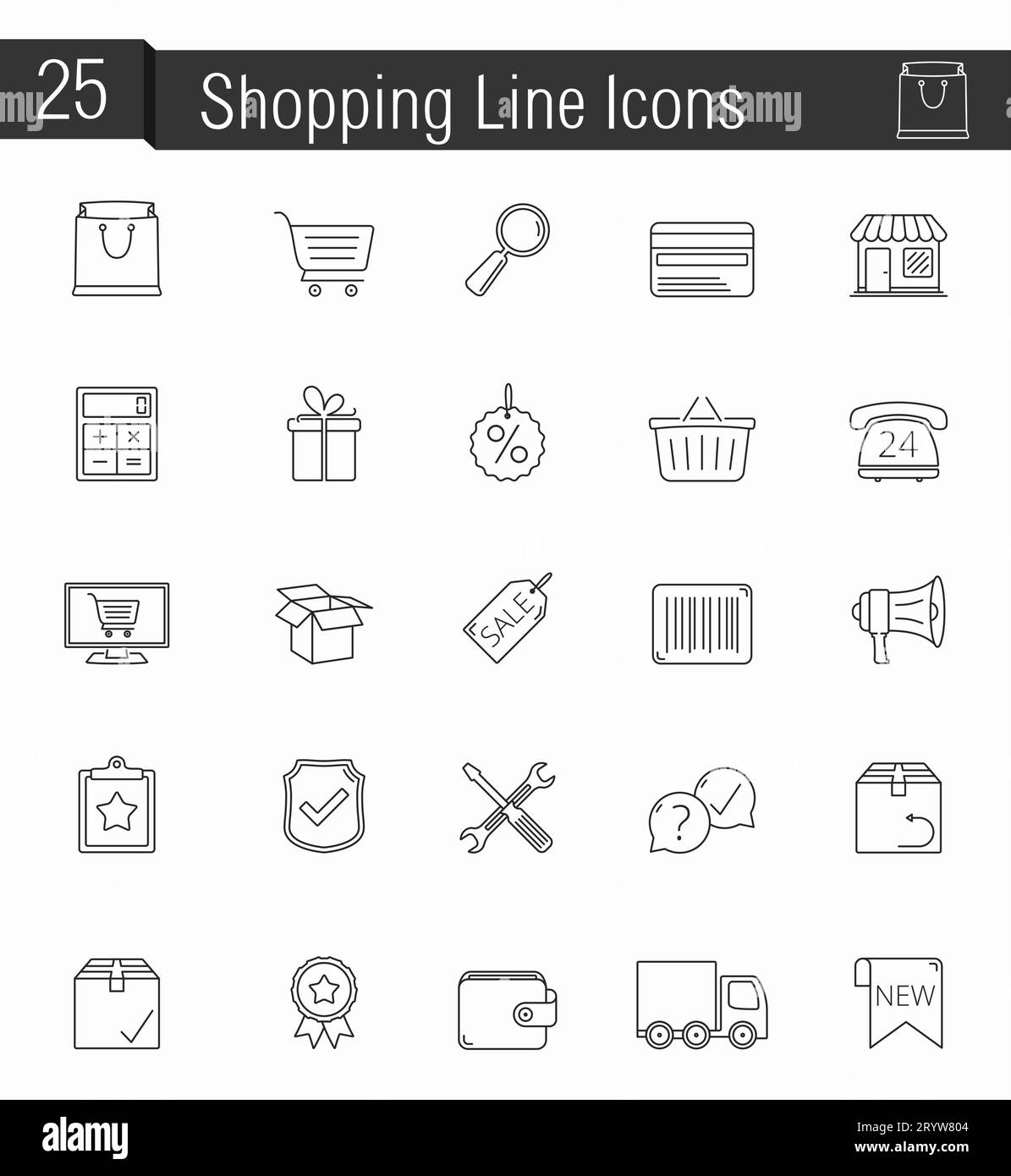 25 shopping or e-commerce line icons, vector eps10 illustration Stock ...