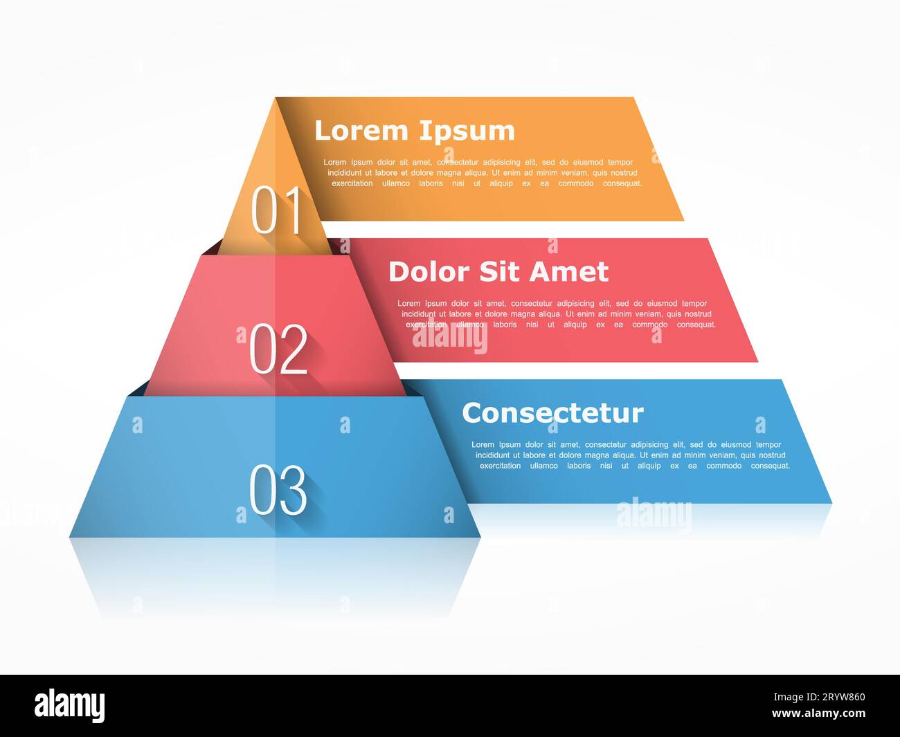 Pyramid chart with three elements with numbers and text, pyramid ...