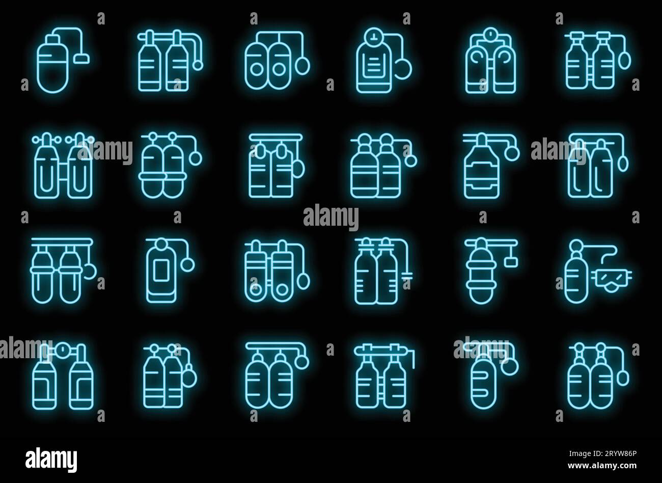 Diving cylinders icons set outline vector. Submarine bottle. Oxygen ...