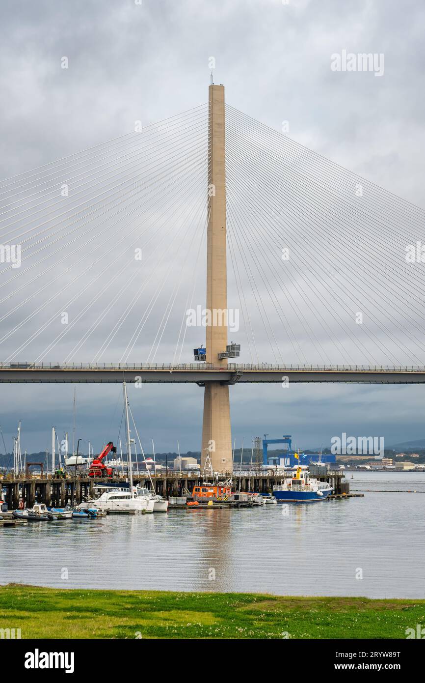Pillar holding the cables of one of the suspension bridges of the city ...