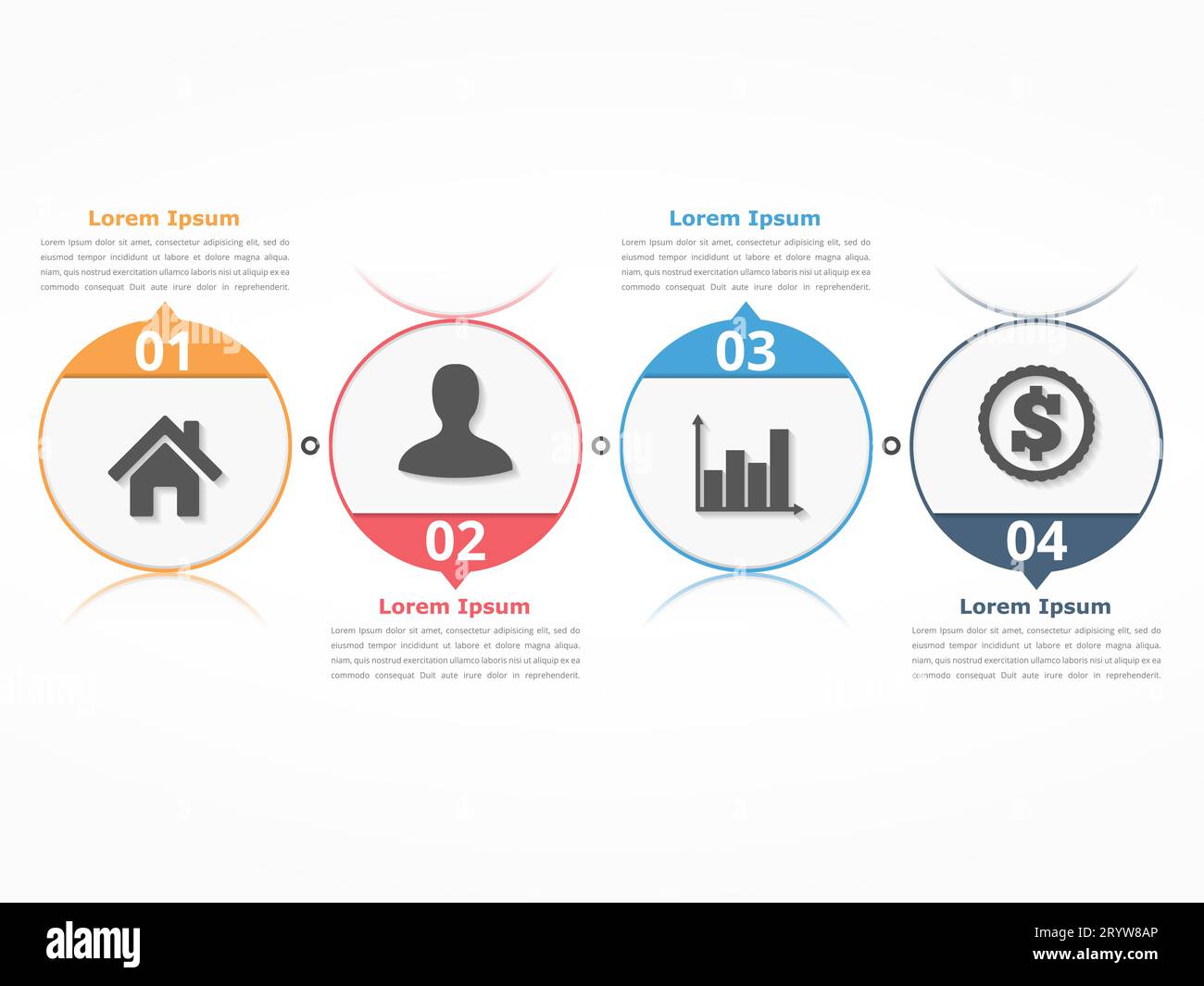 Process diagram template with circles, flowchart or workflow with four ...