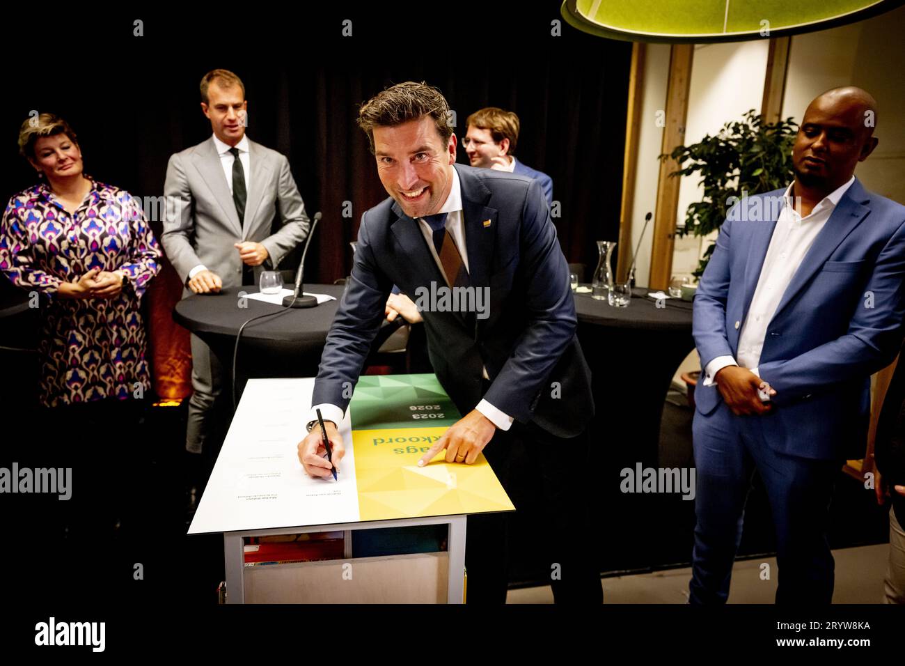 THE HAGUE - Robert van Asten (alderman d66) during the presentation of the Hague coalition ...