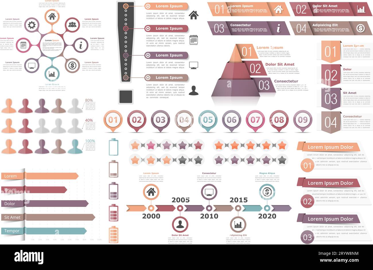 Infographic elements-circle diagram, text boxes with numbers and icons ...