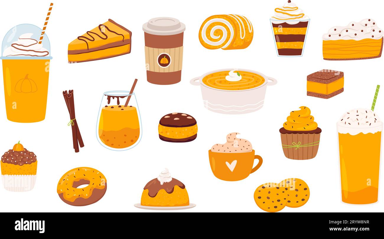 Fall pumpkin spice latte. Cupcakes and autumn desserts, hot sweet ...