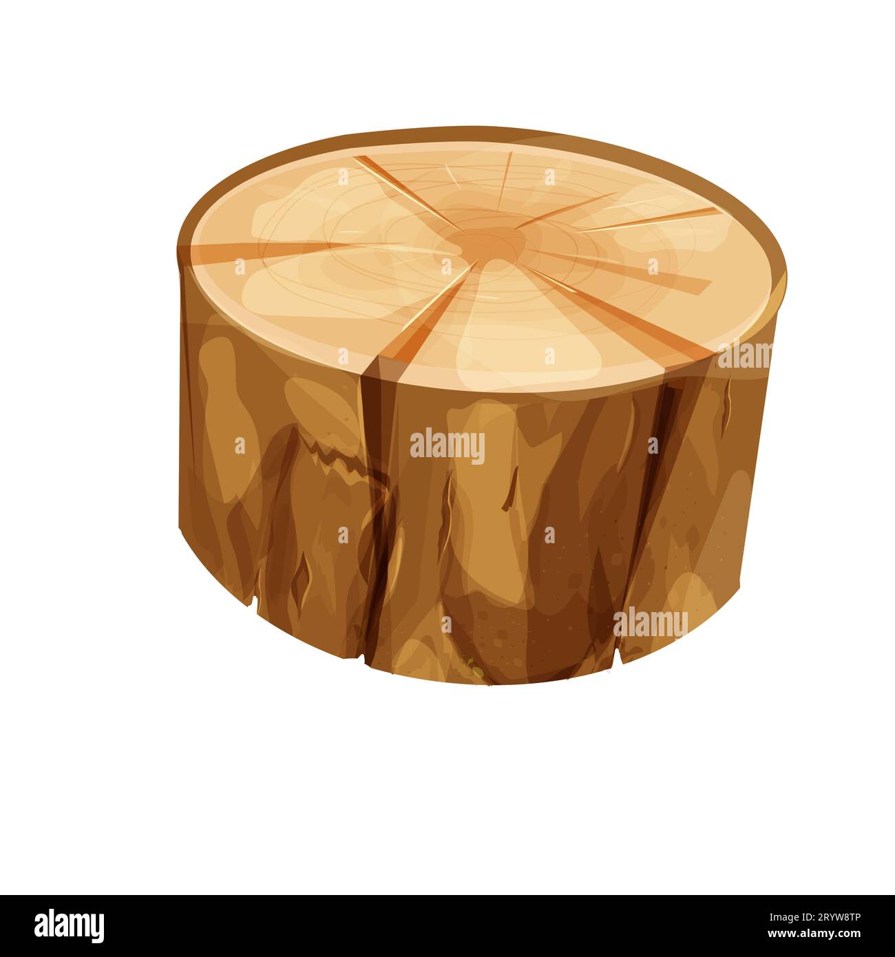 Wooden stump forest tree trunk cut section in cartoon style isolated ...
