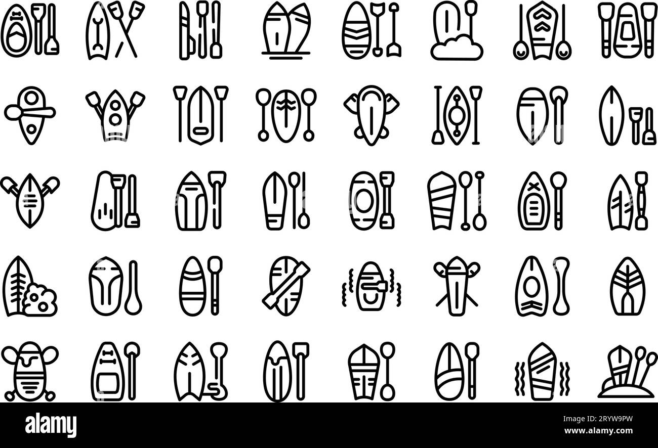 Paddle board icons set outline vector. Sup board water. Beach activity Stock Vector Image & Art ...