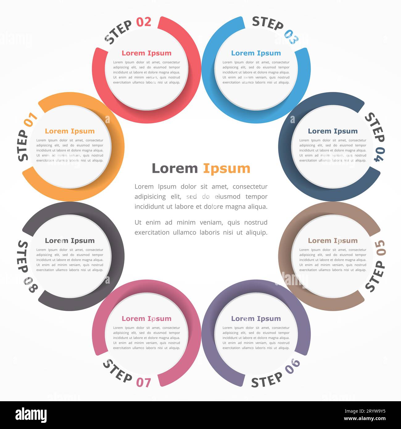 Circle diagram with eight elements, steps or options, flowchart or ...