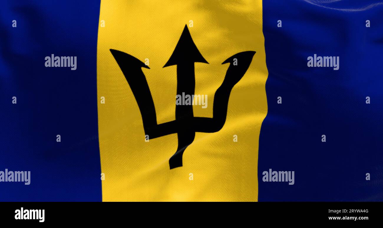 Barbados national flag waving Stock Photo - Alamy